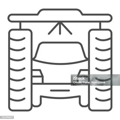 터널 세차 얇은 라인 아이콘 세차 개념 차량 압력 세척 블래스터 는 흰색 배경에 표지판 세차 터널 시스템 아이콘 개요 스타일로