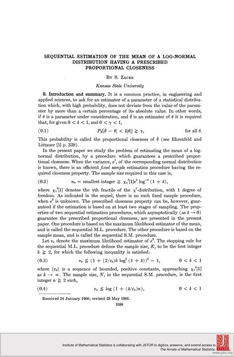 Pdf Sequential Estimation Of The Mean Of A Log Normal Distribution