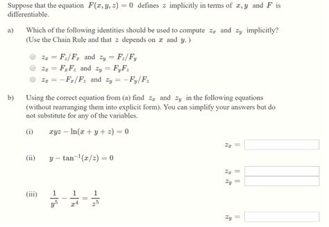 Solved Suppose That The Equation F X Y Z 0 Defines Z Chegg Com