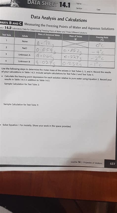 Solved Data Sheet 141 Name Section Date Data Analysis And