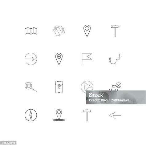 Maps And Navigation Linear Thin Icons Set Outlined Simple Vector Icons Stock Illustration