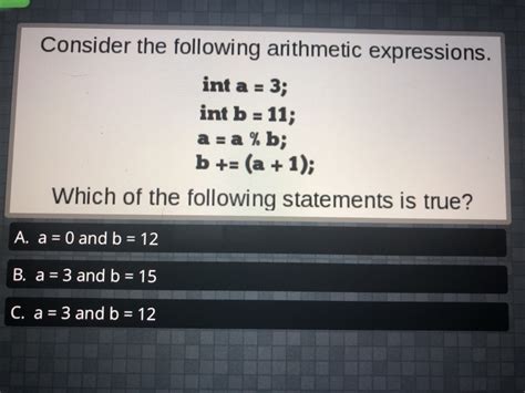 solved consider the following arithmetic expressions int a
