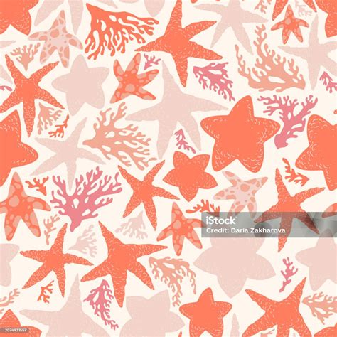 벡터 완벽 한 패턴 와 손으로 그린 추상적인 바다 별 와 산호 와 고립된 통하고 있는 밝은 배경 패션 프린트 패브릭 벽지 카드에 대 한 일러스트 템플릿 꽃무늬에 대한 스톡