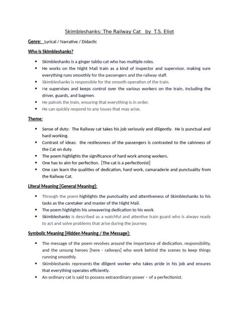 Skimbleshanks The Railway Cat Pdf