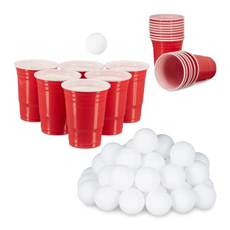 98x Accessori Da Beer Pong 48 Palline Con Diametro Di 38 Mm E 50 Bicchieri In Plastica Da 473