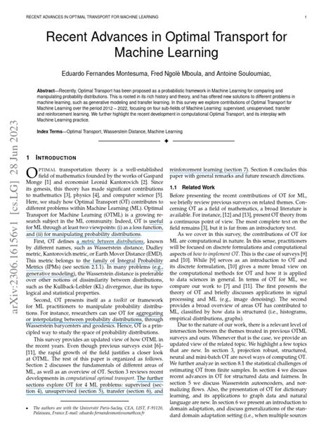 Montesuma Et Al 2023 Recent Advances In Optimal Transport For Machine L Pdf Machine