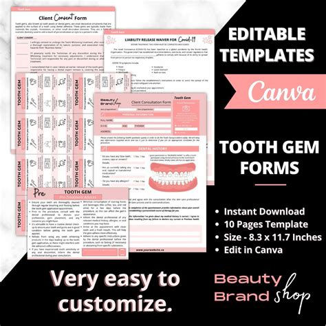 Editable Tooth Gem Form Tooth Gem Waiver And Intake Form Tooth Jewel Application Form Tooth