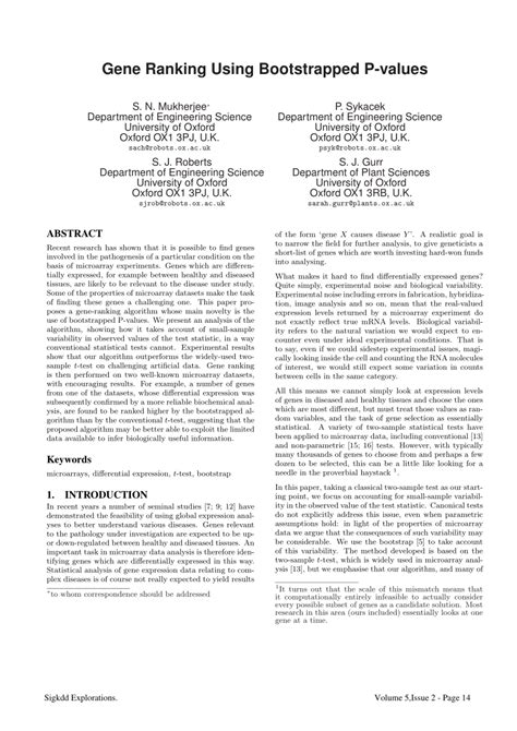 pdf gene ranking using bootstrapped p values