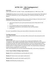 CO ACTSC 232 Pdf ACTSC 232 Life Contingencies I Fall 2017 Instructor James Adcock M3 3019