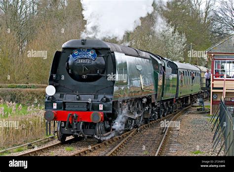 Steam Locomotive Battle Of Britain Class 34072 Passes Through Wittersham Road Station On The