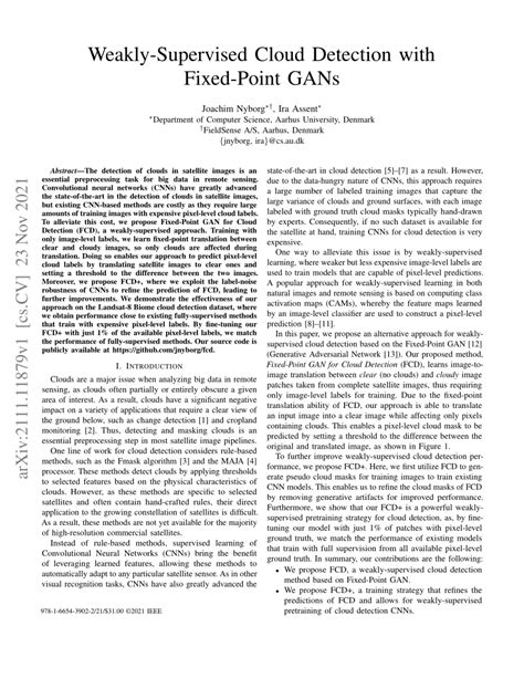 Pdf Weakly Supervised Cloud Detection With Fixed Point Gans