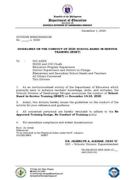 Memo Inset Guidelines Sanghanan Es Pdf Educational Assessment