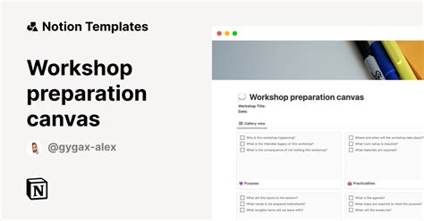 Workshop Preparation Canvas Template By Alex Notion Marketplace