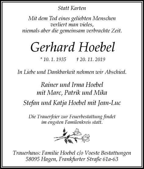 Traueranzeigen Von Gerhard Hoebel Trauer In Nrwde