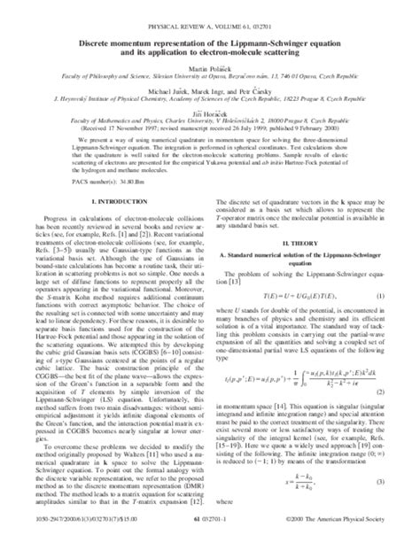 Pdf Discrete Momentum Representation Of The Lippmann Schwinger Equation And Its Application To
