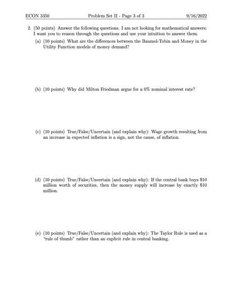 Solved Econ 3350 Problem Set Ii Page 3 Of 3 9162022 2