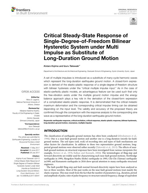 Pdf Critical Steady State Response Of Single Degree Of Freedom