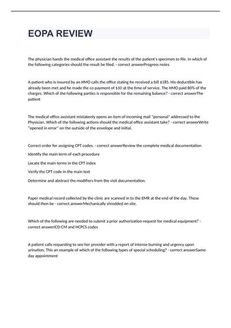 Eopa Review Exam 2 2023 With 100 Correct Answers Eopa R Stuvia Us