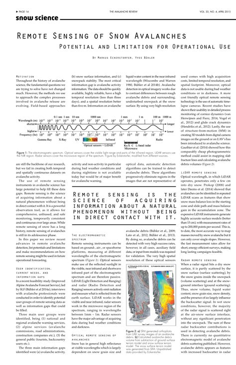 Pdf Remote Sensing Of Snow Avalanches Potential And Limitation For
