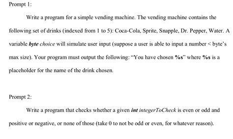 Solved Prompt 1 Write A Program For A Simple Vending