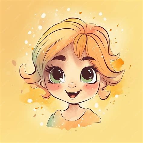 Una Caricatura De Una Niña Con Ojos Grandes Y Un Fondo Amarillo Foto