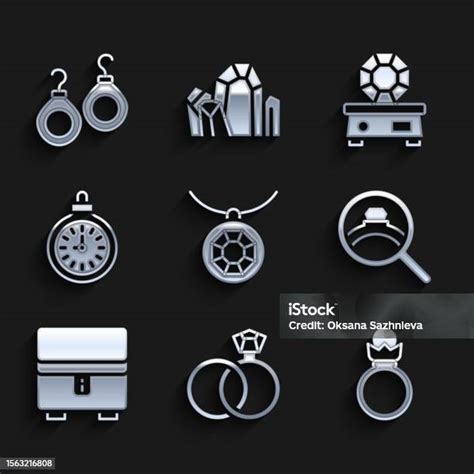 목걸이 결혼 반지 다이아몬드 약혼 보석 상자 회중 시계 보석 돌 및 귀걸이 아이콘에 펜던트를 설정하십시오 벡터 0명에 대한 스톡 벡터 아트 및 기타 이미지 Istock