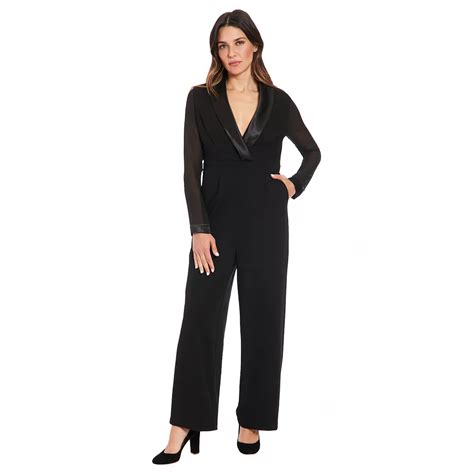 Womens London Times Chiffon Sleeve Tuxedo Jumpsuit