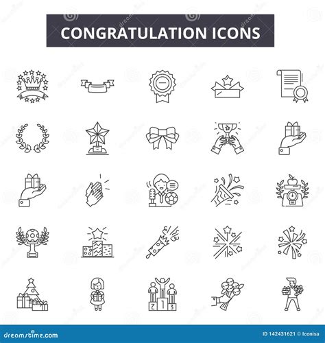 Congratulation Line Icons For Web And Mobile Design Editable Stroke Signs Congratulation