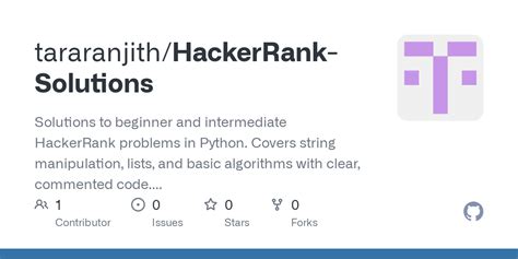 Github Tararanjithhackerrank Solutions Solutions To Beginner And