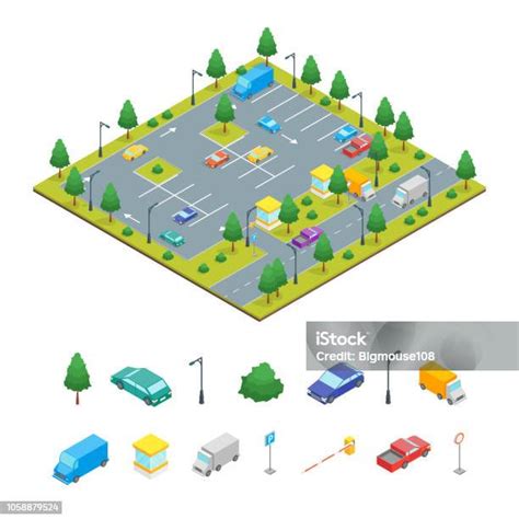 영역 및 요소 개념 3 차원 Isometric 보기 주차장 벡터 주차장에 대한 스톡 벡터 아트 및 기타 이미지 주차장 등측투영법 비어 있음 Istock