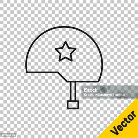 투명 한 배경에 격리 된 블랙 라인 밀리터리 헬멧 아이콘 방어와 보호의 육군 모자 기호 보호 모자 벡터 일러스트레이션 강철에 대한 스톡 벡터 아트 및 기타 이미지 Istock
