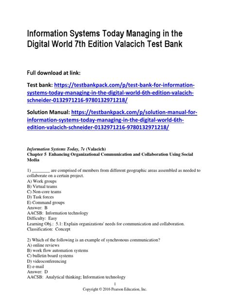 Information Systems Today Managing In The Digital World 7th Edition Valacich Test Bank 1 Pdf