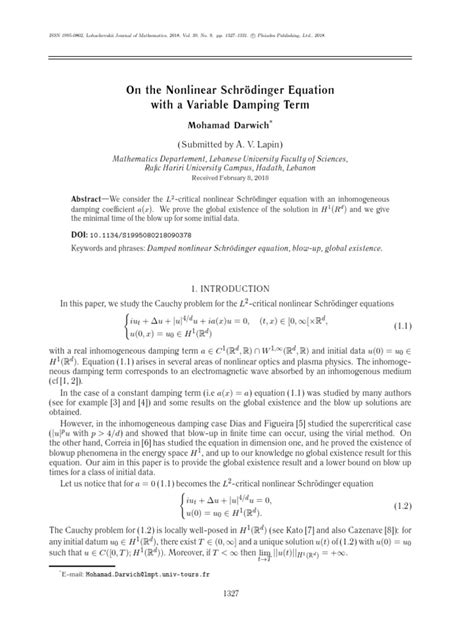 2018 On The Nonlinear Schrodinger Equation Pdf Nonlinear System Mathematical Concepts