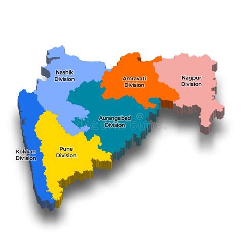 Maharashtra 3d Map Region Wise Stock Vector Illustration Of Zones