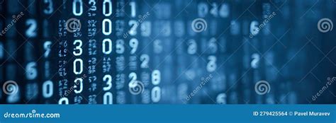 Blue Digital Binary Data On Computer Screen With Bokeh Abstract Information Technology