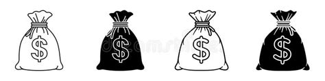Money Bag Icons Versions Set In Black Flat And Line Style Stock Vector Illustration Of Line