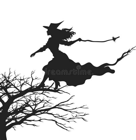 Vector Beautiful Witch Flying Witch With Broom Stock Illustration