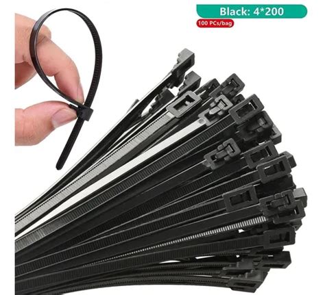 Cincho Plástico Reutilizable De 4x200 Mm Negro 100 Piezas Meses Sin