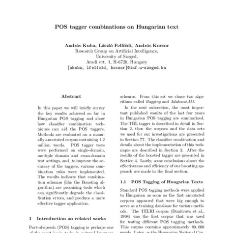 Pos Tagger Combinations On Hungarian Text Acl Anthology