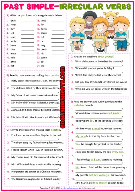 Past Simple Irregular Verbs Esl Grammar Test Worksheet Regular Verbs