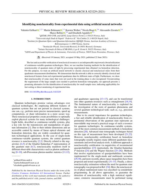 Pdf Identifying Nonclassicality From Experimental Data Using Artificial Neural Networks