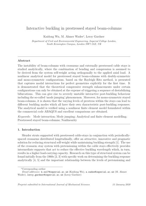 Pdf Interactive Buckling In Prestressed Stayed Beam Columns