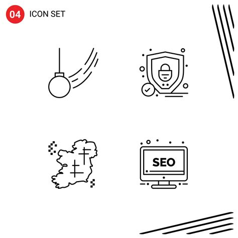 Modern Set Of 4 Filledline Flat Colors And Symbols Such As Pendulum Map Ball Security Point