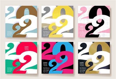 2022 년 새해 복 많이 받으는 날의 세트 화려한 로고 2022 축하 및 시즌 장식 디자인 트렌드 템플릿 브랜딩 달력 카드 배너 커버를위한 크리스마스 컬러 벡터 트렌디 한