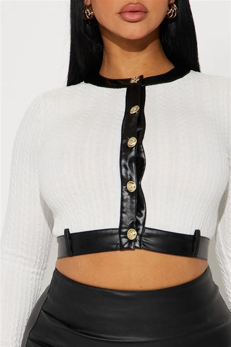 Rosalie Long Sleeve Button Up Top Whiteblack Fashion Nova