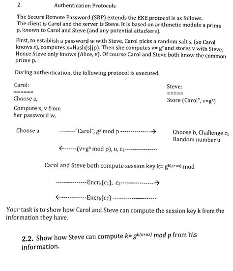 Solved Authentication Protocols The Secure Remote Password