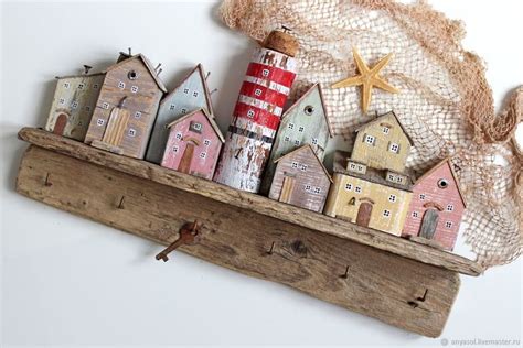 Ключница дрифтвуд Ключница с домиками Ключница Driftwoo… Предметы искусства из сплавной