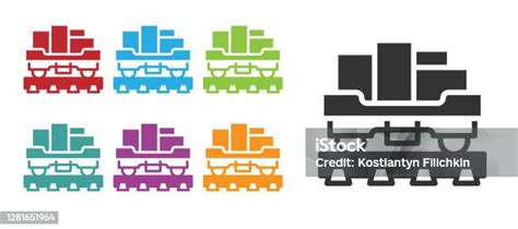 흰색 배경에 격리 된 검은 화물 열차 마차 아이콘 전체 화물 차 철도 운송 다채로운 아이콘을 설정합니다 벡터 교육 강좌에 대한 스톡 벡터 아트 및 기타 이미지 Istock