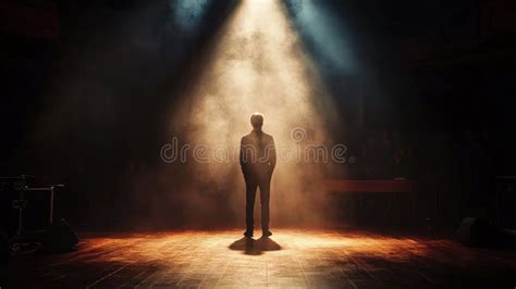 Man Stands On Stage In Spotlight During Concert In Empty Auditorium