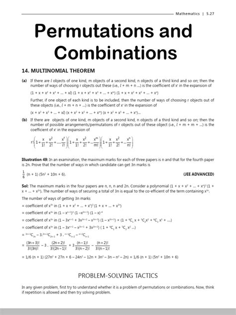 5permutation And Combinationproblem Solving Tacticsformulae Sheet